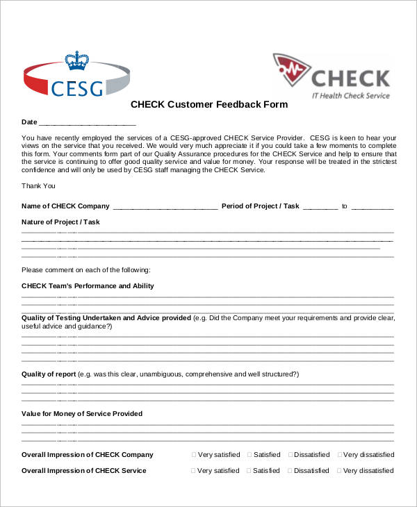 FREE 8 Sample Customer Feedback Forms In MS Word PDF