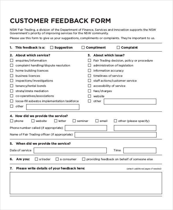 FREE 8 Sample Customer Feedback Forms In MS Word PDF