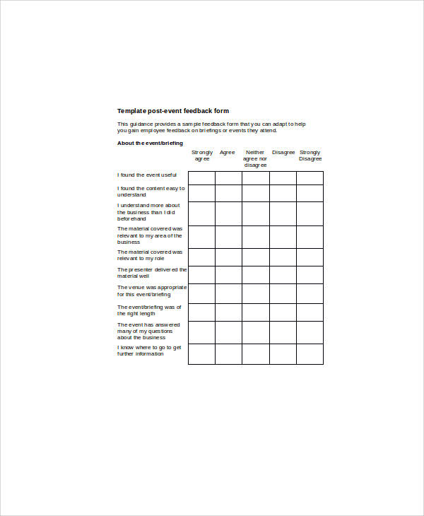 FREE 9 Sample Event Feedback Forms In MS Word PDF