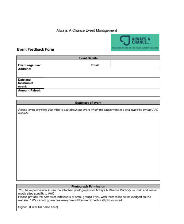 FREE 9 Sample Event Feedback Forms In MS Word PDF