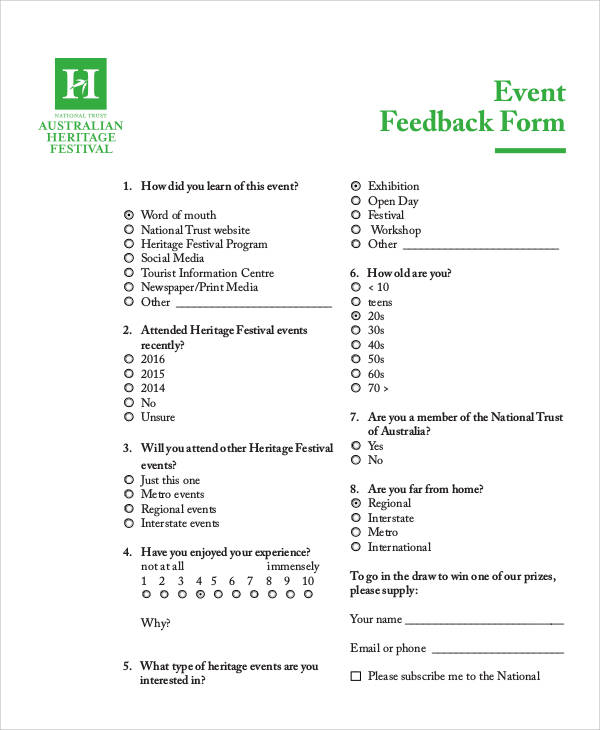 FREE 9 Sample Event Feedback Forms In MS Word PDF