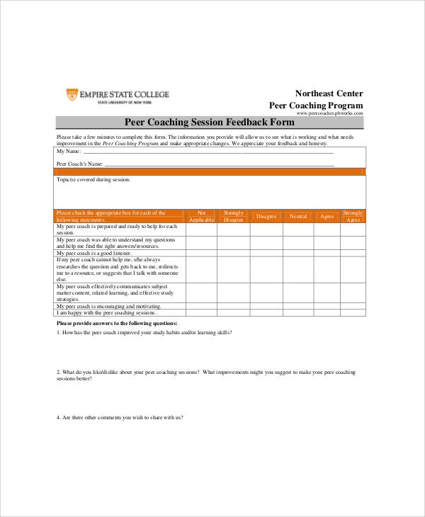 FREE 8 Sample Coach Feedback Forms In MS Word PDF