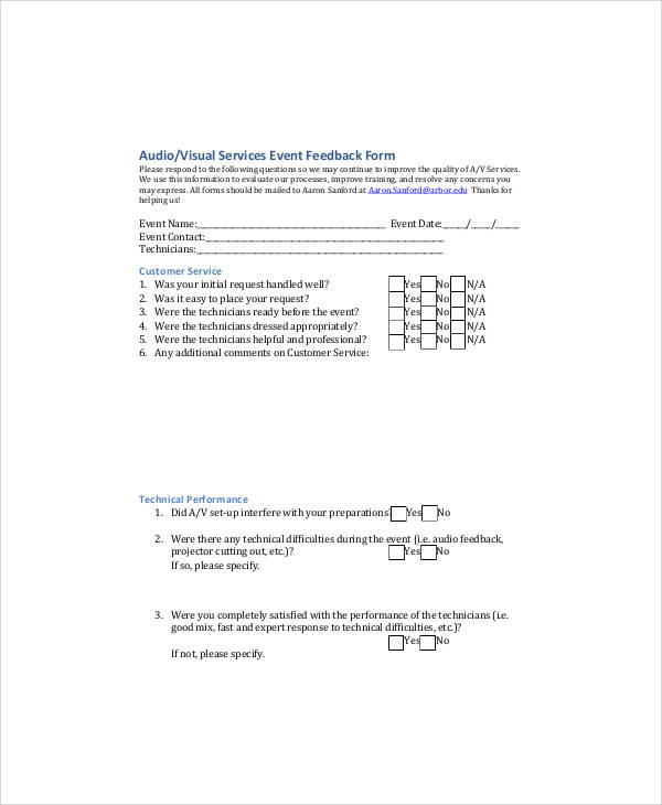 FREE 8 Sample Event Feedback Forms In PDF