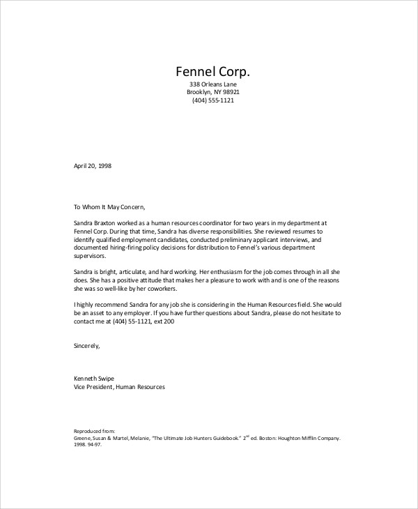 FREE 11 Sample Recommendation Letter From Employer In MS Word PDF