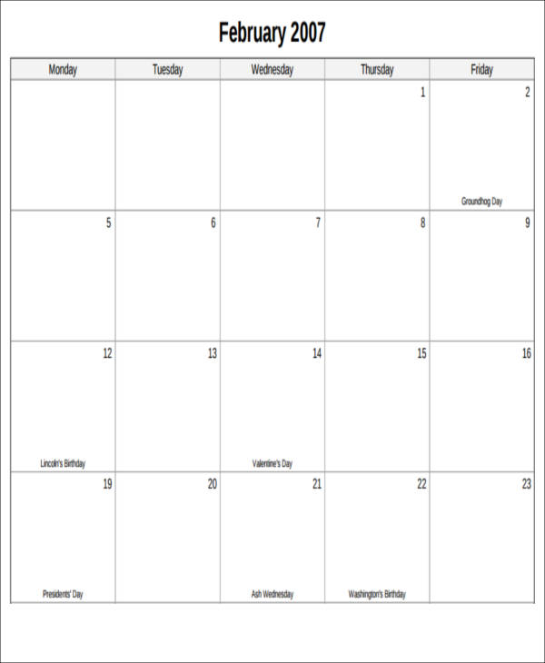 FREE 5 Excel Monthly Calendar Samples In PDF