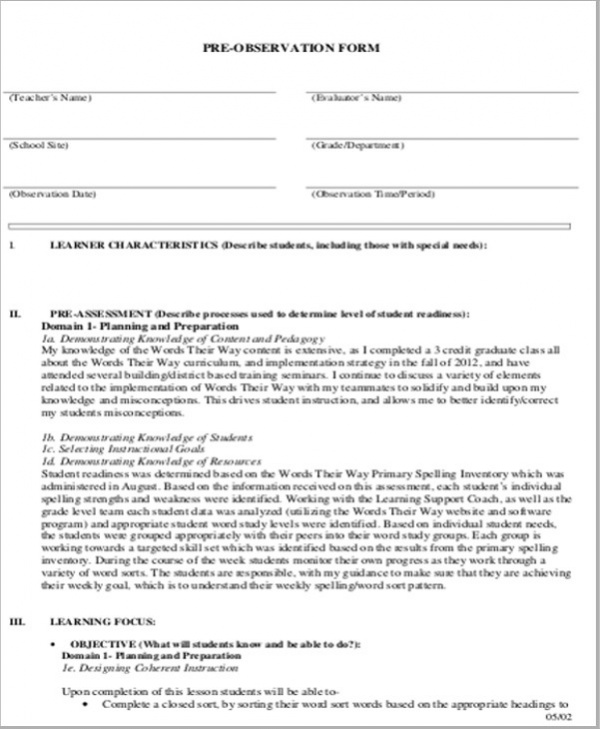 FREE 10 Sample Observation Feedback Forms In MS Word PDF FREE 10 Sample Observation Feedback Forms In MS Word PDF