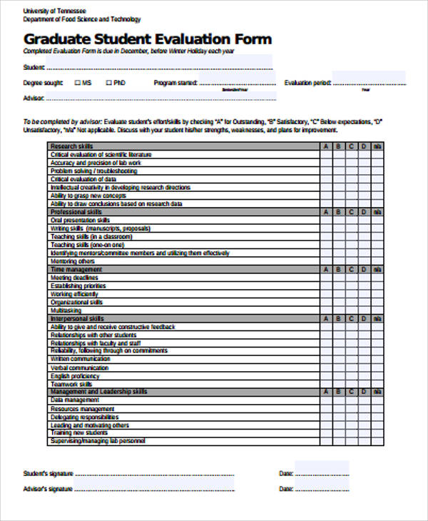 FREE 9 Sample Student Evaluation Forms In MS Word PDF