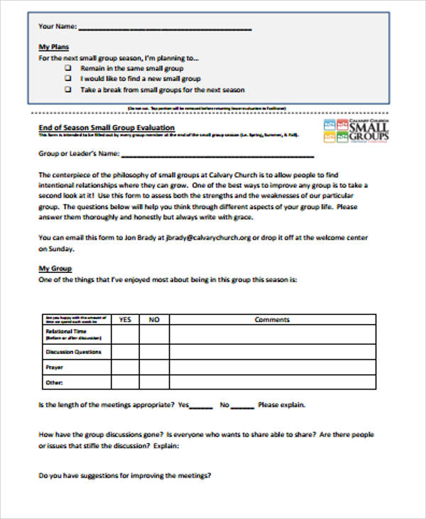 Group Evaluation Template PDF Template