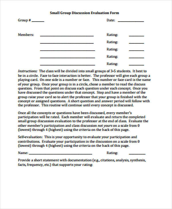 Printable Group Evaluation Form Template Printable Forms Free Online