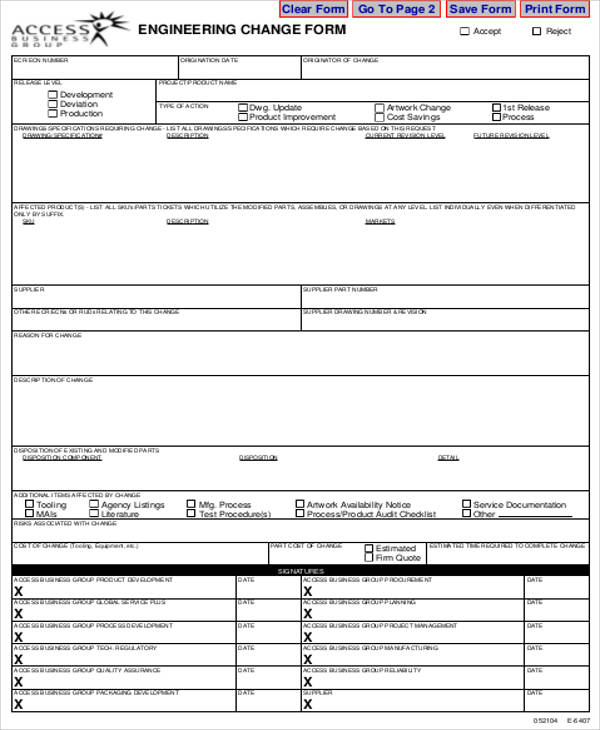 Process Change Request Form Template DocTemplates