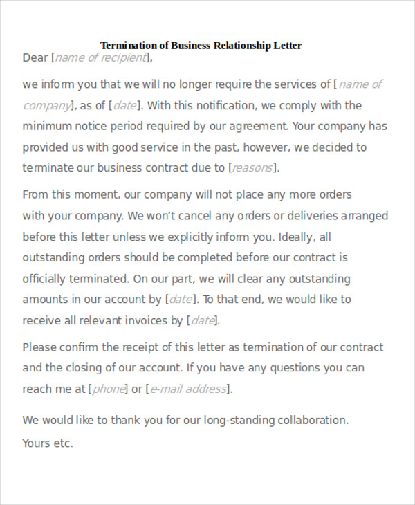 FREE 7 Sample Termination Of Business Letter Templates In MS Word