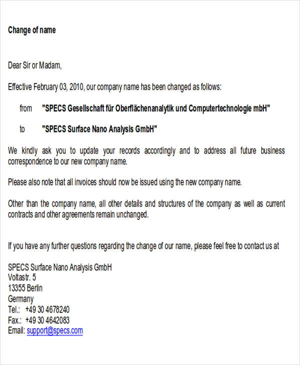 Name Change Letter Template