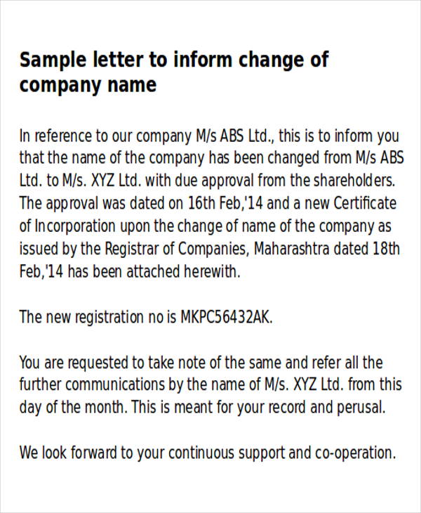 FREE 8 Sample Business Name Change Letter Templates In MS Word PDF 