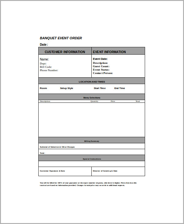 FREE 8 Sample Event Order Forms In MS Word PDF