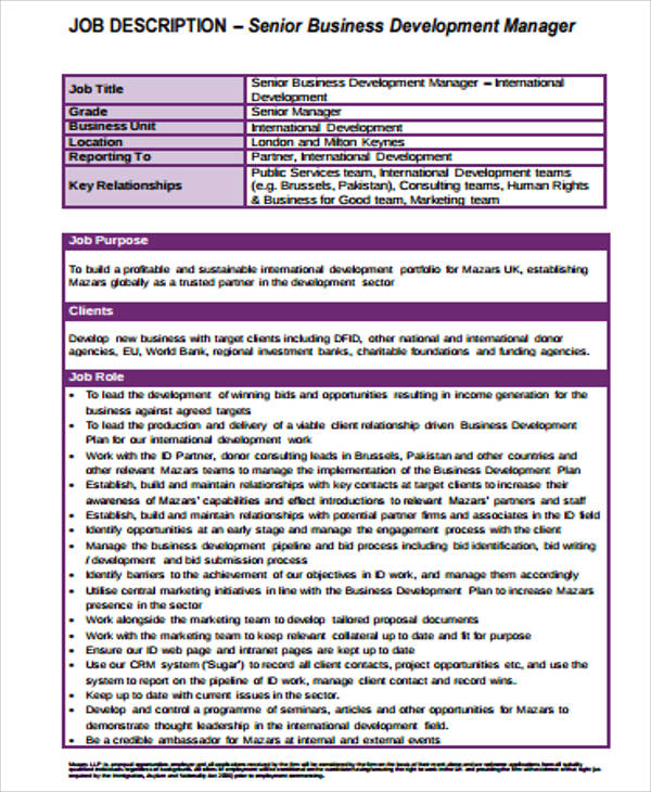 FREE 9 Sample Business Manager Job Descriptions In MS Word PDF