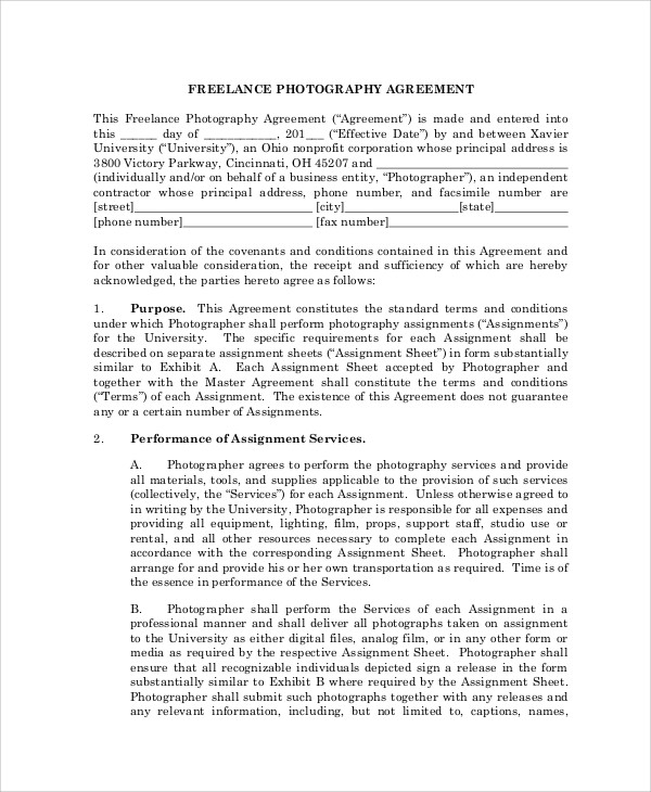 FREE 7 Photography Agreement Contract Samples In MS Word PDF