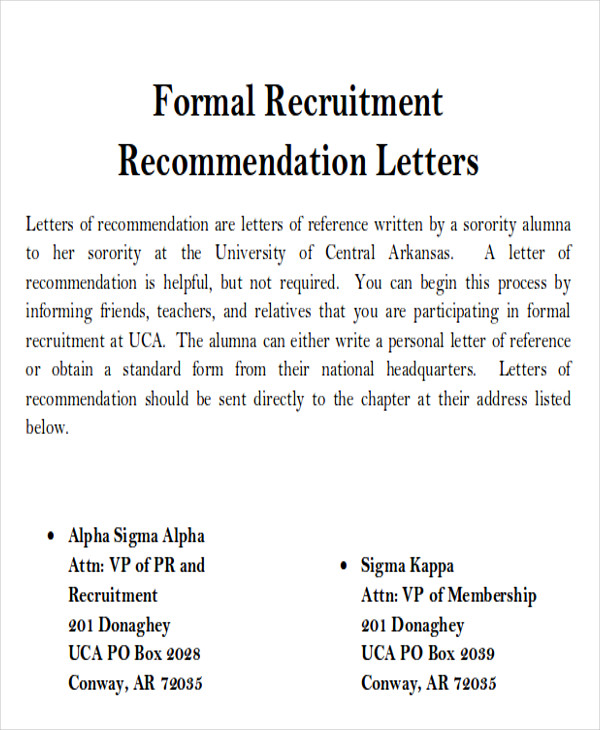 Sorority Recommendation Letter Template