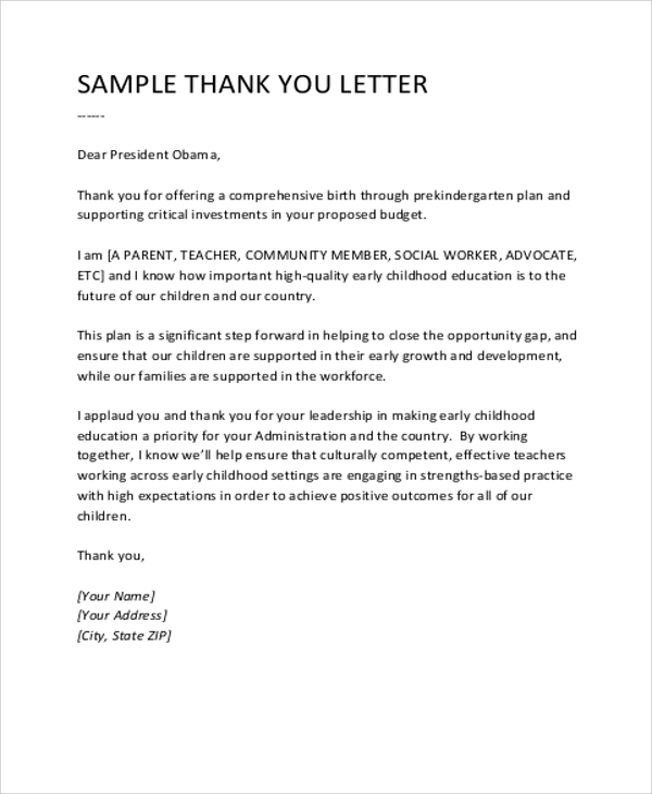 Personal Thank You Letter Format