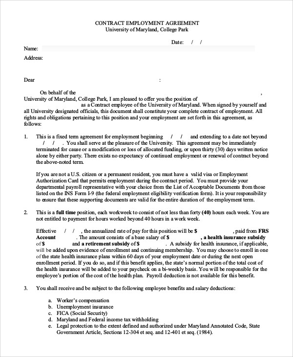 FREE 12 Sample Work Contract Agreement Templates In MS Word PDF 