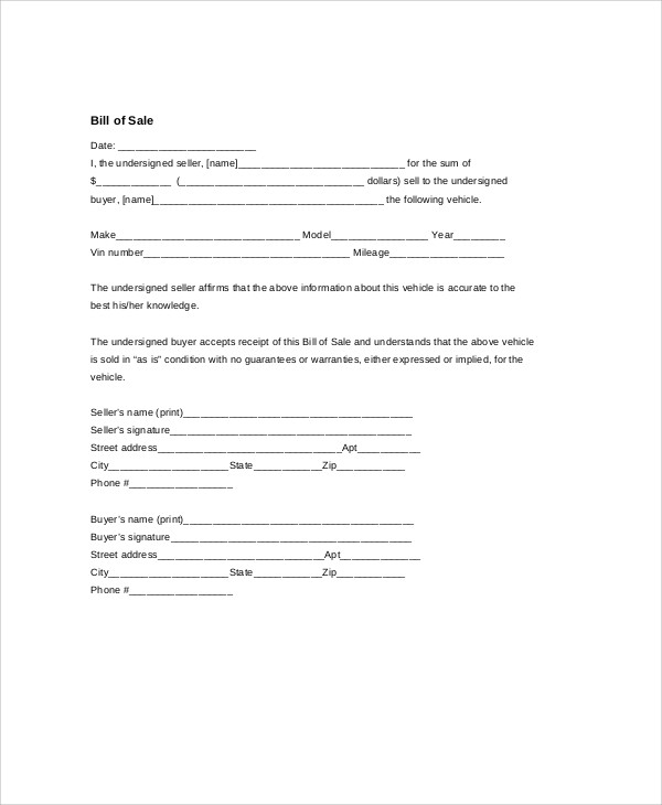 Simple Car Bill Of Sale Example Graphdax