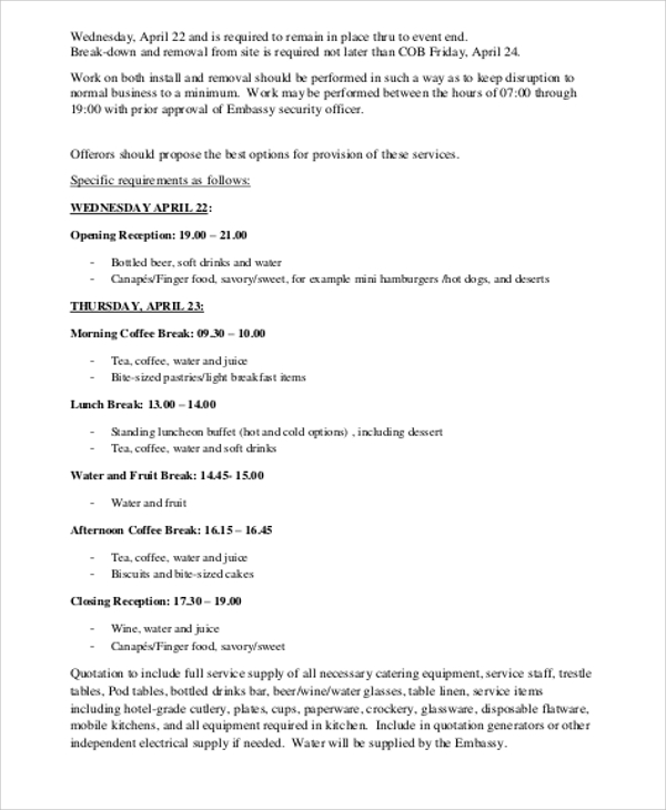 FREE 9 Catering Quotation Samples In MS Word PDF