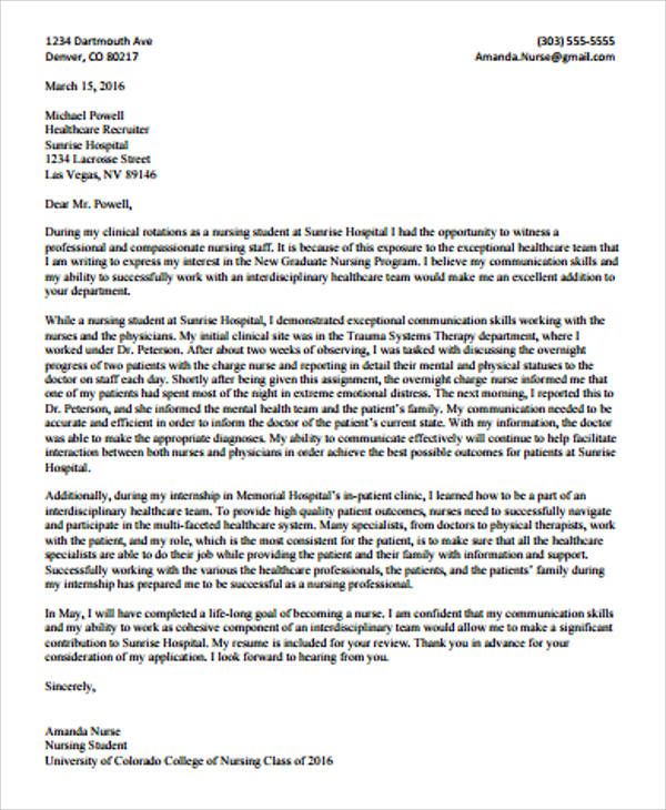 FREE 6 Nursing Student Cover Letter Templates In MS Word PDF