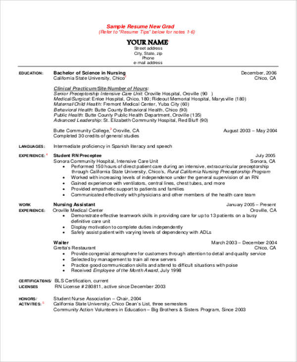 FREE 8 Sample Student Nurse Resume Templates In MS Word PDF