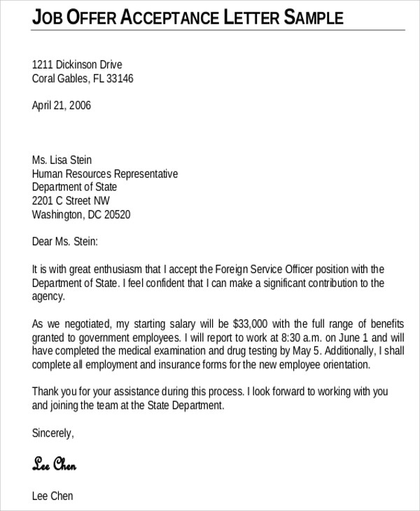FREE 8 Sample Formal Acceptance Letter Templates PDF
