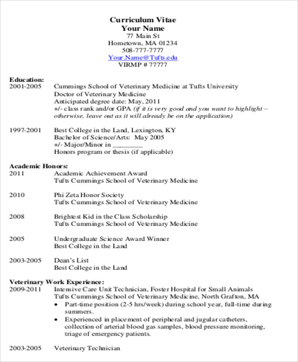 Curriculum Vitae Examples Medical Student CV Sample For Medical Students