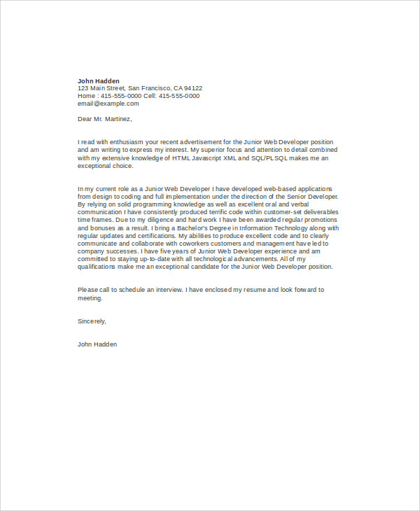 Web Developer Cover Letter Wavingwithmyhands