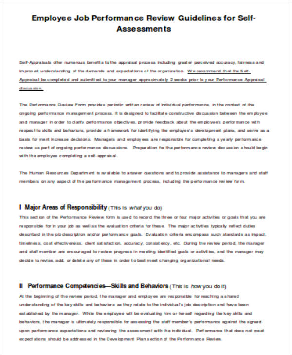 FREE 5 Job Self Assessment Samples In MS Word PDF
