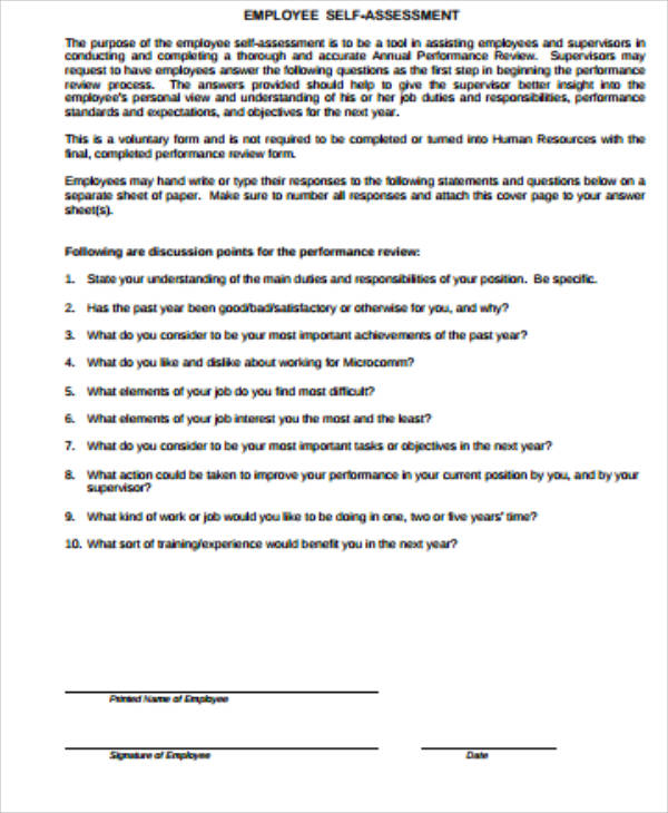 FREE 5 Job Self Assessment Samples In MS Word PDF