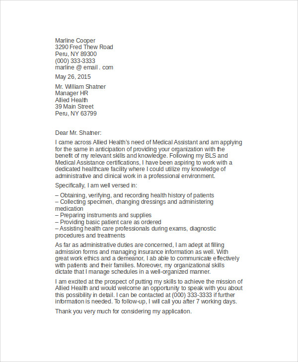 15 Example Medical Assistant Cover Letter Cover Letter Example 