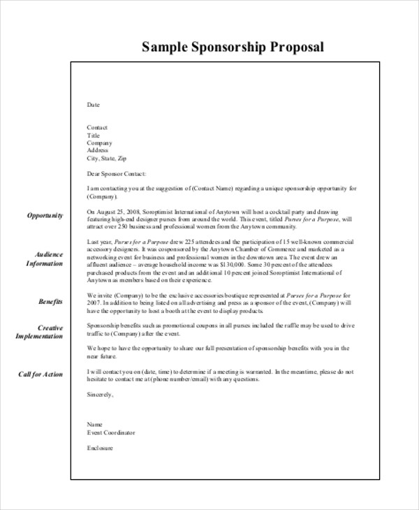 FREE 9 Sample Sponsorship Proposal Letter Templates In PDF