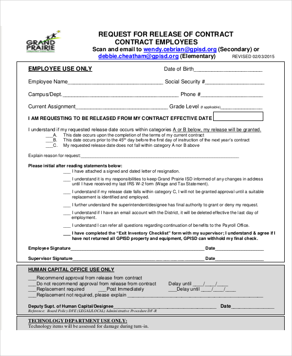 FREE 10 Sample Contract Release Forms In MS Word PDF FREE 10 Sample Contract Release Forms In MS Word PDF