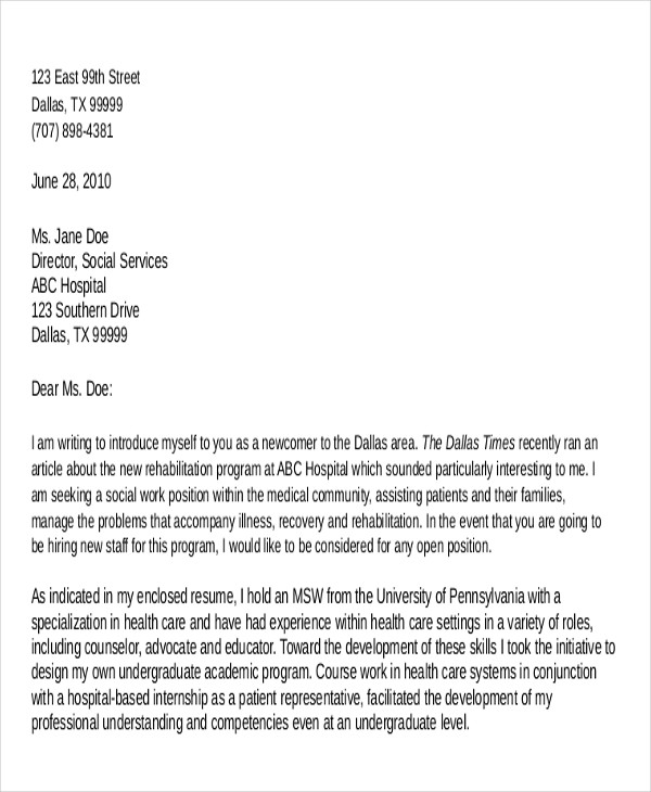 Cover Letter Example Social Work Free Social Worker Cover Letter Sample