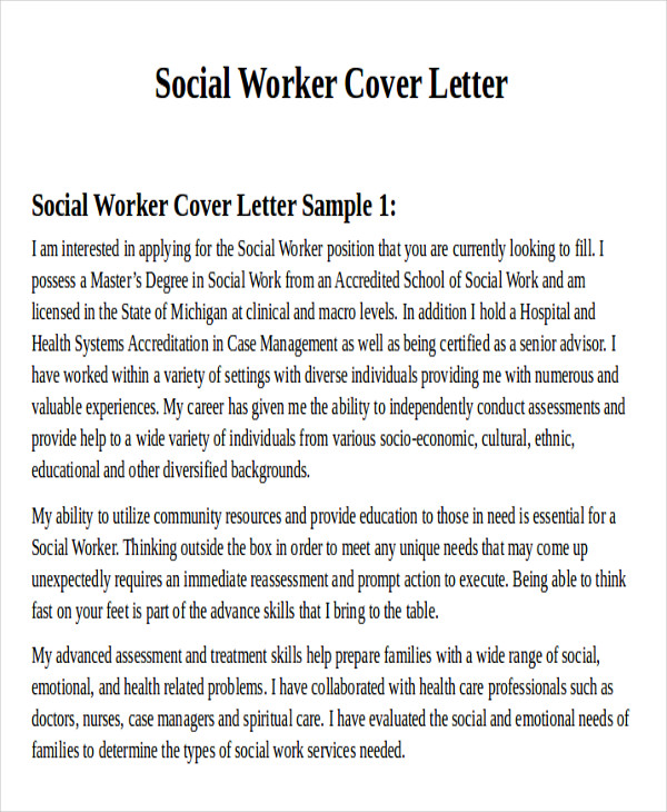 FREE 5 Sample Social Worker Cover Letters In PDF MS Word