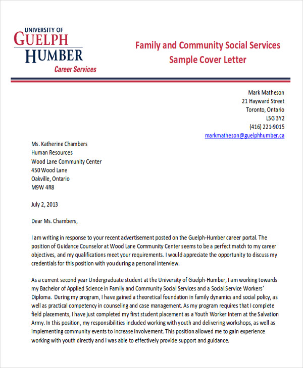 FREE 5 Sample Social Worker Cover Letters In PDF MS Word