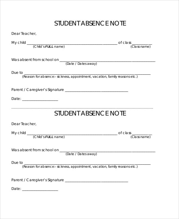 FREE 11 Absence Note Samples In MS Word PDF