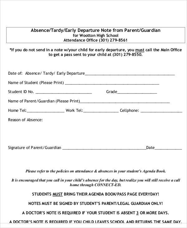 School Absence Note Template