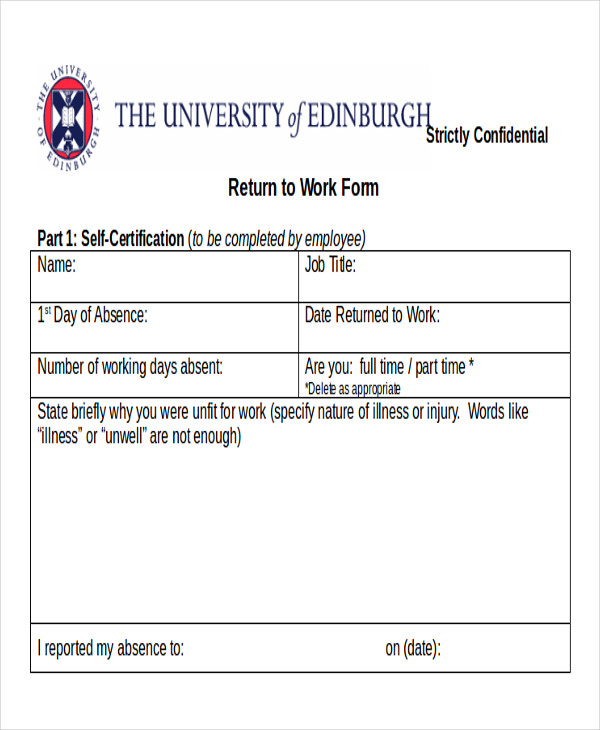 FREE 7 Return To Work Note Samples In MS Word PDF