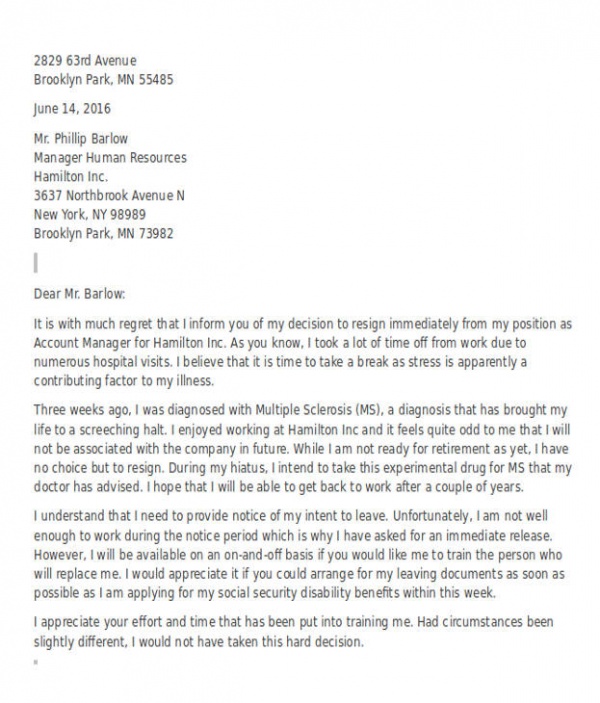 Sample Resignation Letter Due To Health Reason Collection A6F