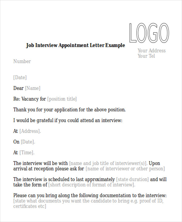 FREE 11 Sample Interview Appointment Letter Templates In PDF MS Word