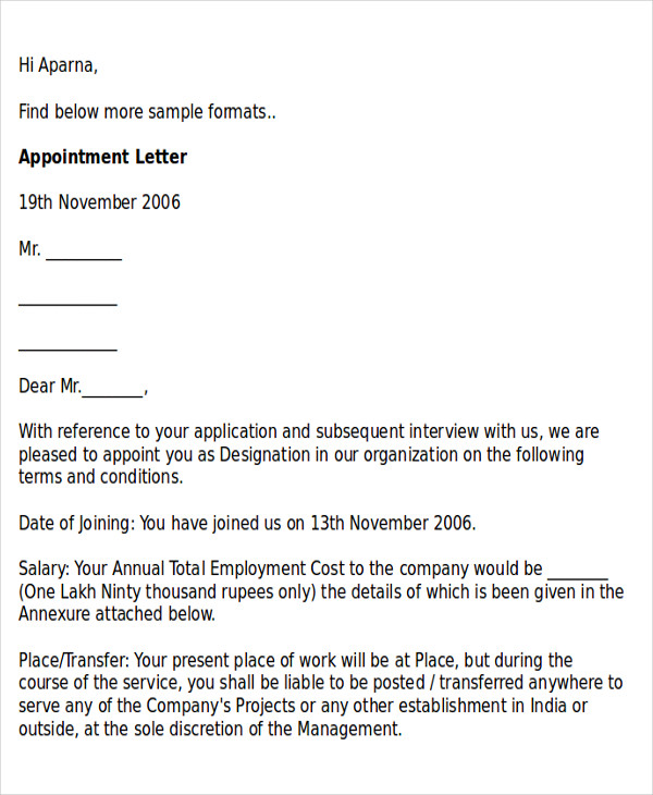 FREE 7 Sample Business Appointment Letter Templates In PDF MS Word