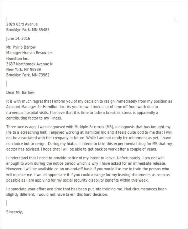 FREE 6 Sample Resignation Letter For Medical In PDF