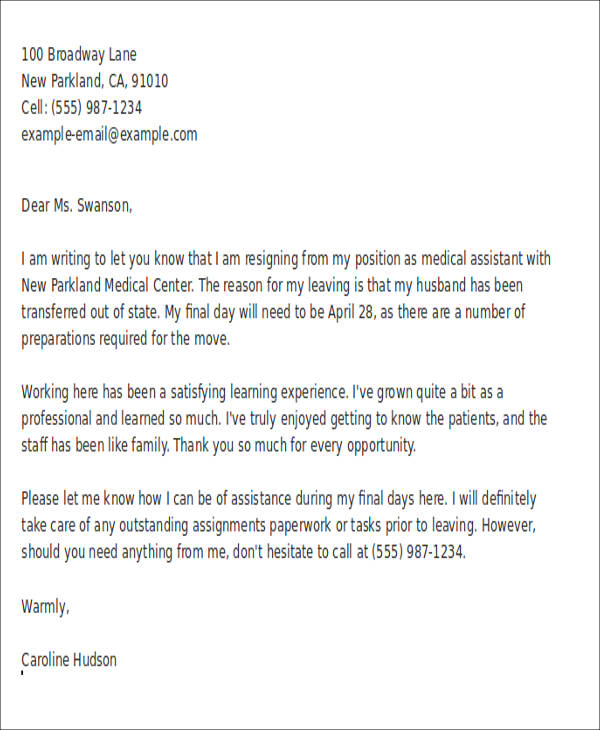 FREE 8 Sample Resignation Letter For Medical In PDF