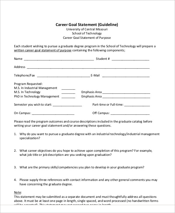 FREE 9 Sample Goal Statement Templates In MS Word PDF