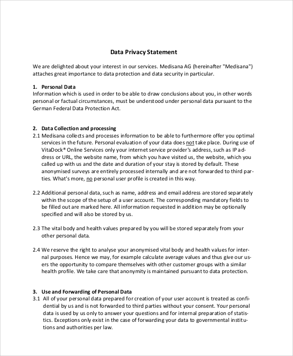 FREE 9 Sample Privacy Statement Templates In MS Word PDF