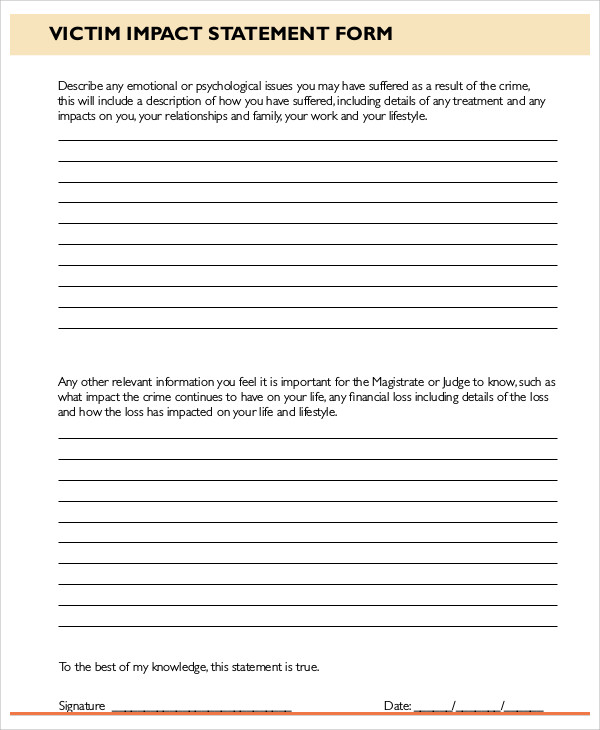 FREE 9 Sample Victim Impact Statement Templates In MS Word PDF