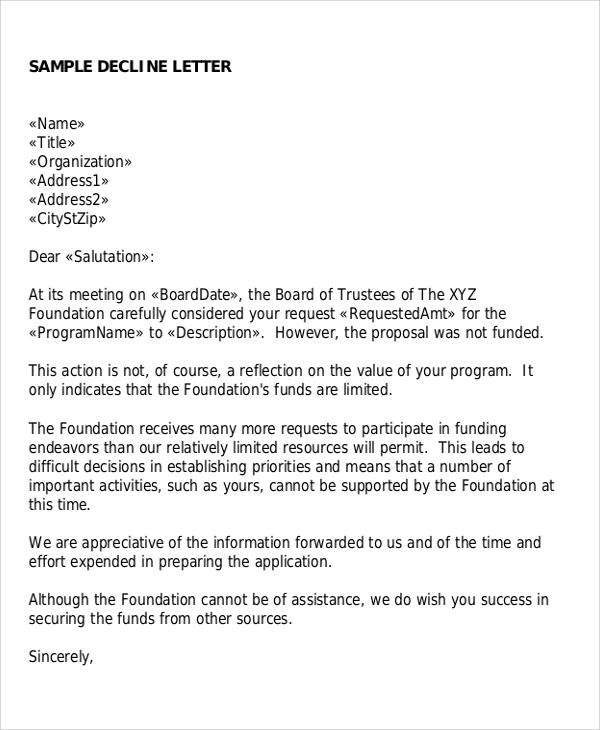 Sample Letter Declining Re Discount